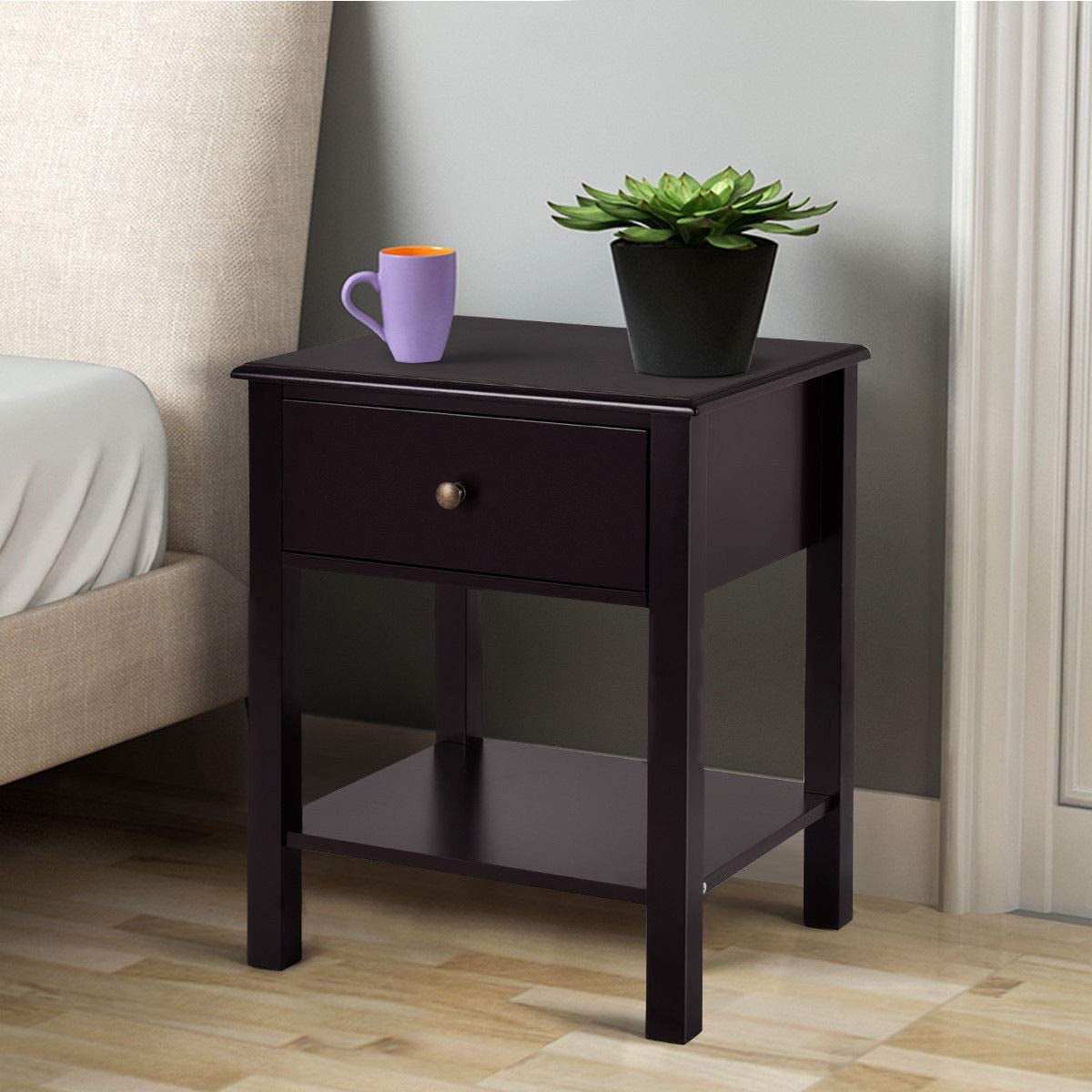 End Table Wood Nightstand Storage Display Bedroom Furniture with Drawer ...