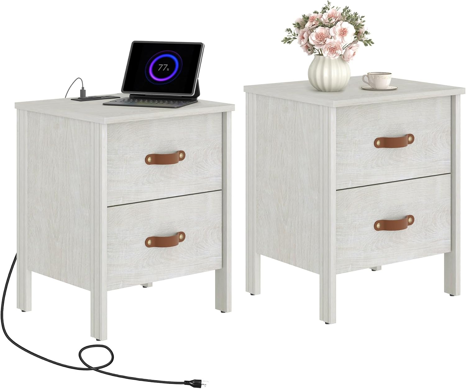 End Table for Bedroom Small Side Table Wood Nightstand with 2 Drawers ...