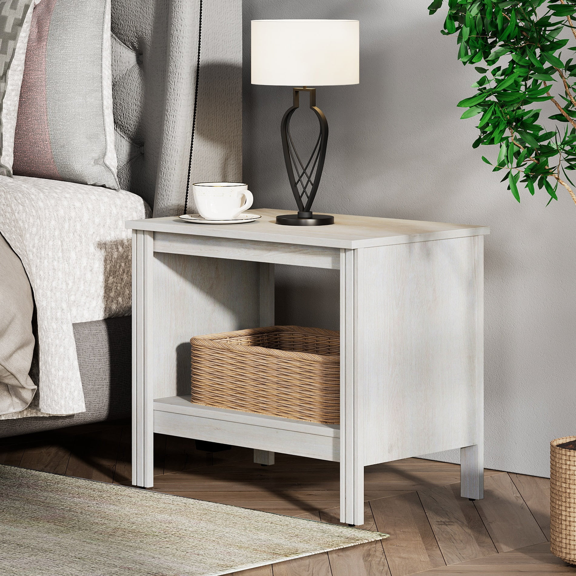 Free Shipping! FITUEYES White Wood End Table with Storage - Nightstand ...