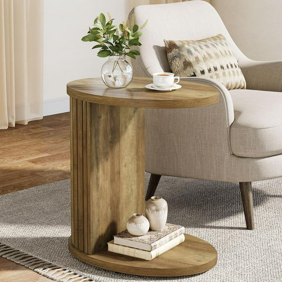 End Table for Couch, 2-Tier C Table Side Table w/ Storage Shelf for ...
