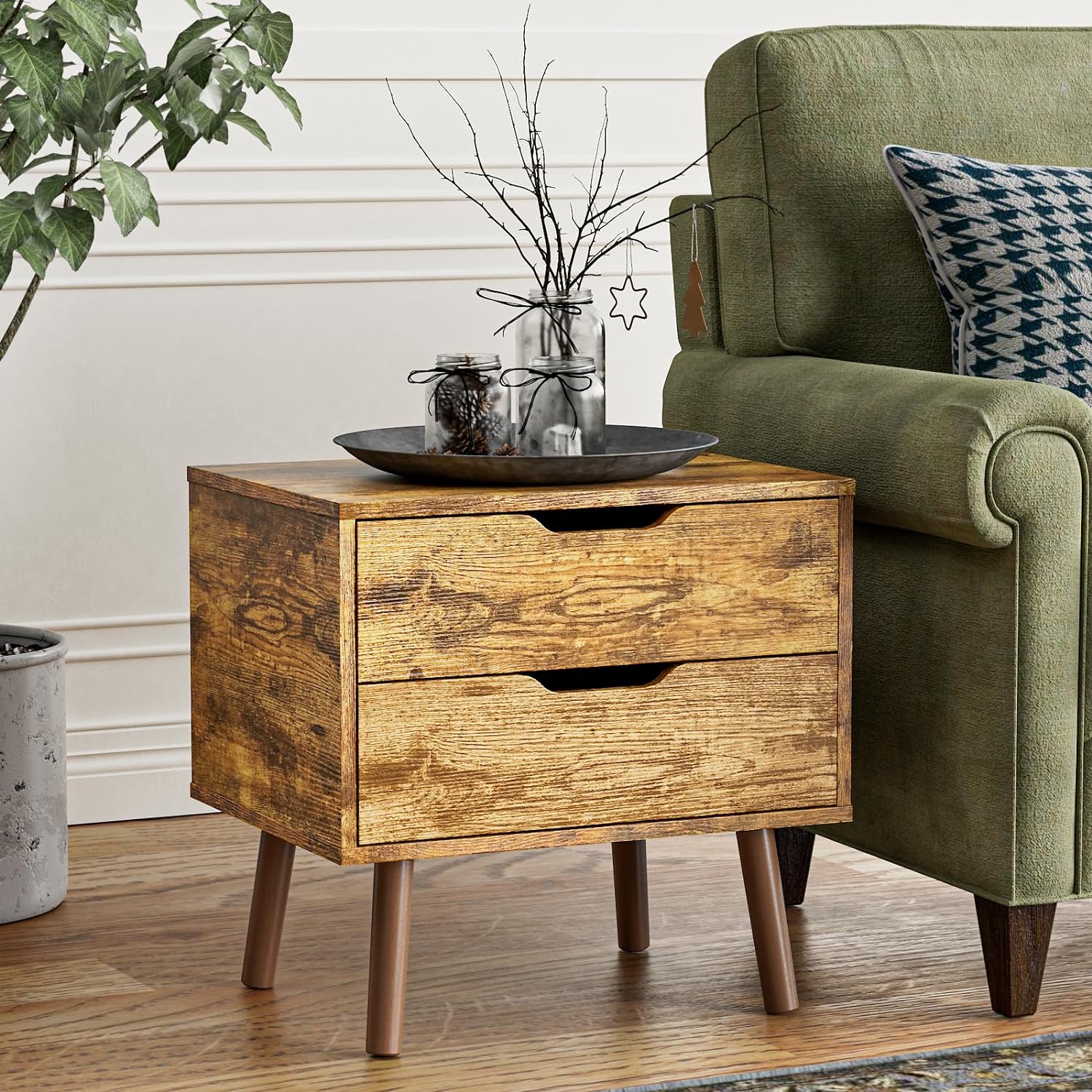 End Table with 2 Drawers, Modern Small Sofa Side Table, Modern ...