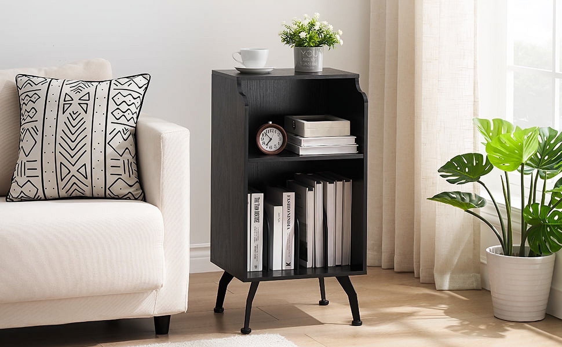 End Table with 3-Tier Storage Space, Vintage Side Table with Curvedand ...