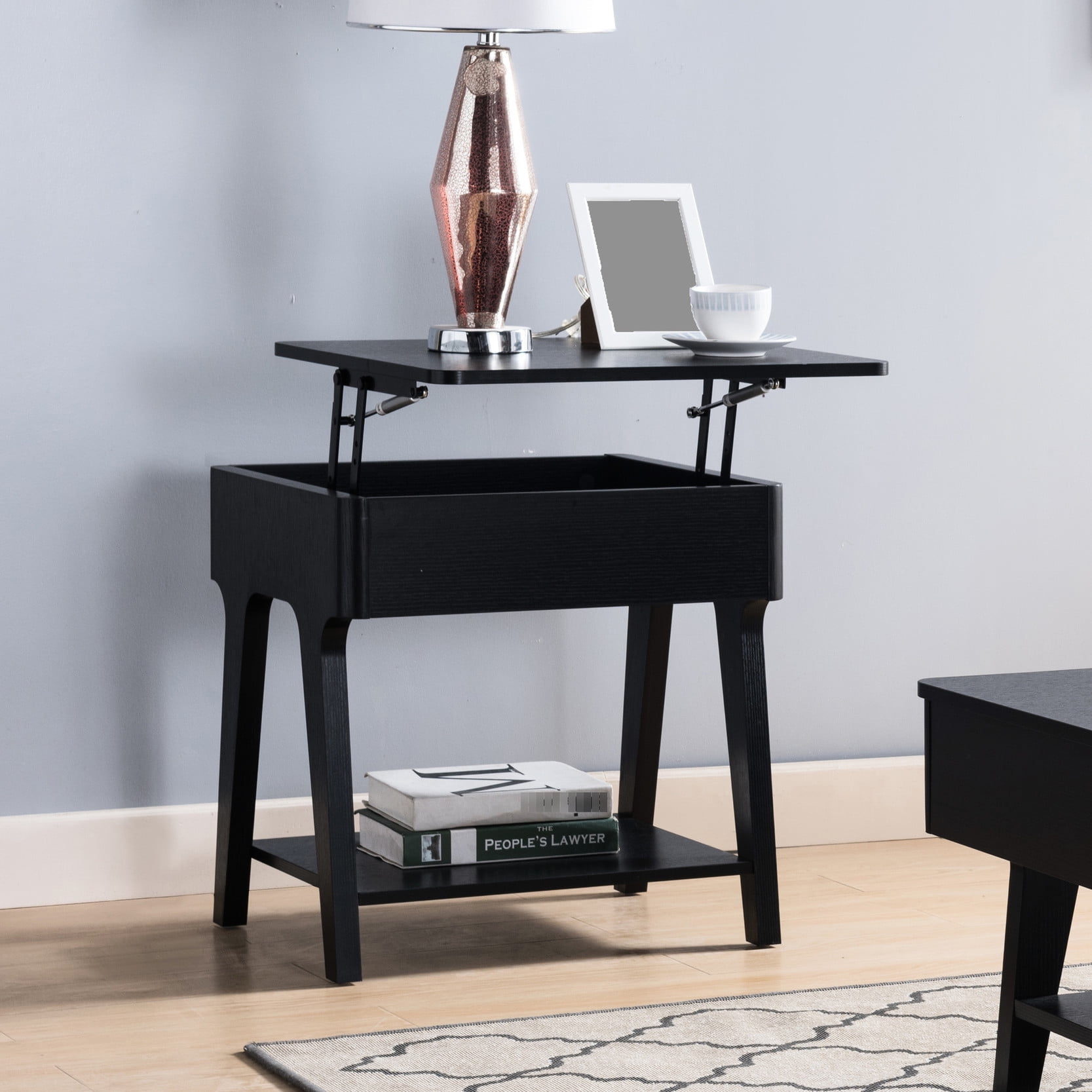 End Table with Black Liftable Top and Hidden Storage / Sofa Comfort and ...