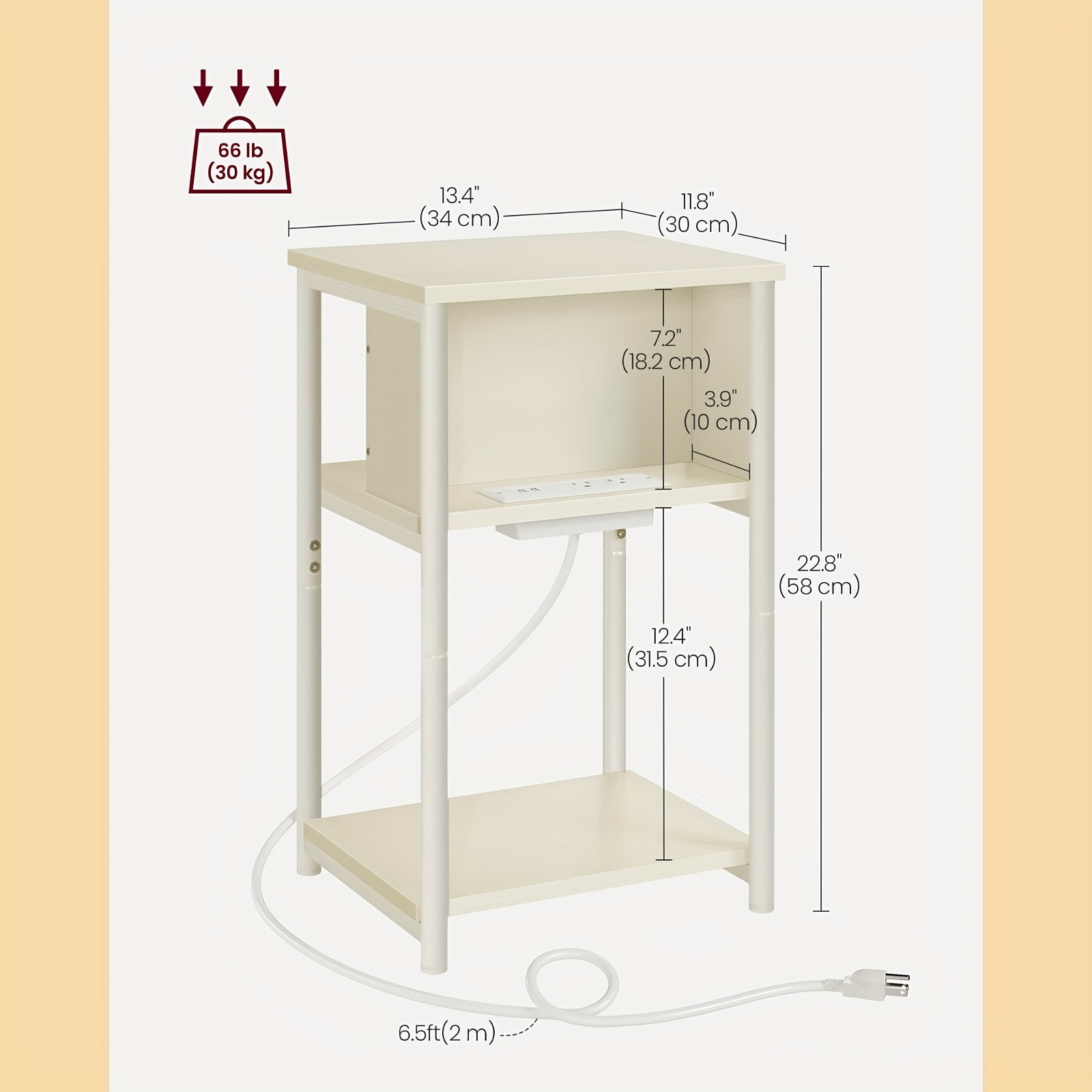 End Table with Built-in Charging Station 3-Tier Nightstand with USB ...