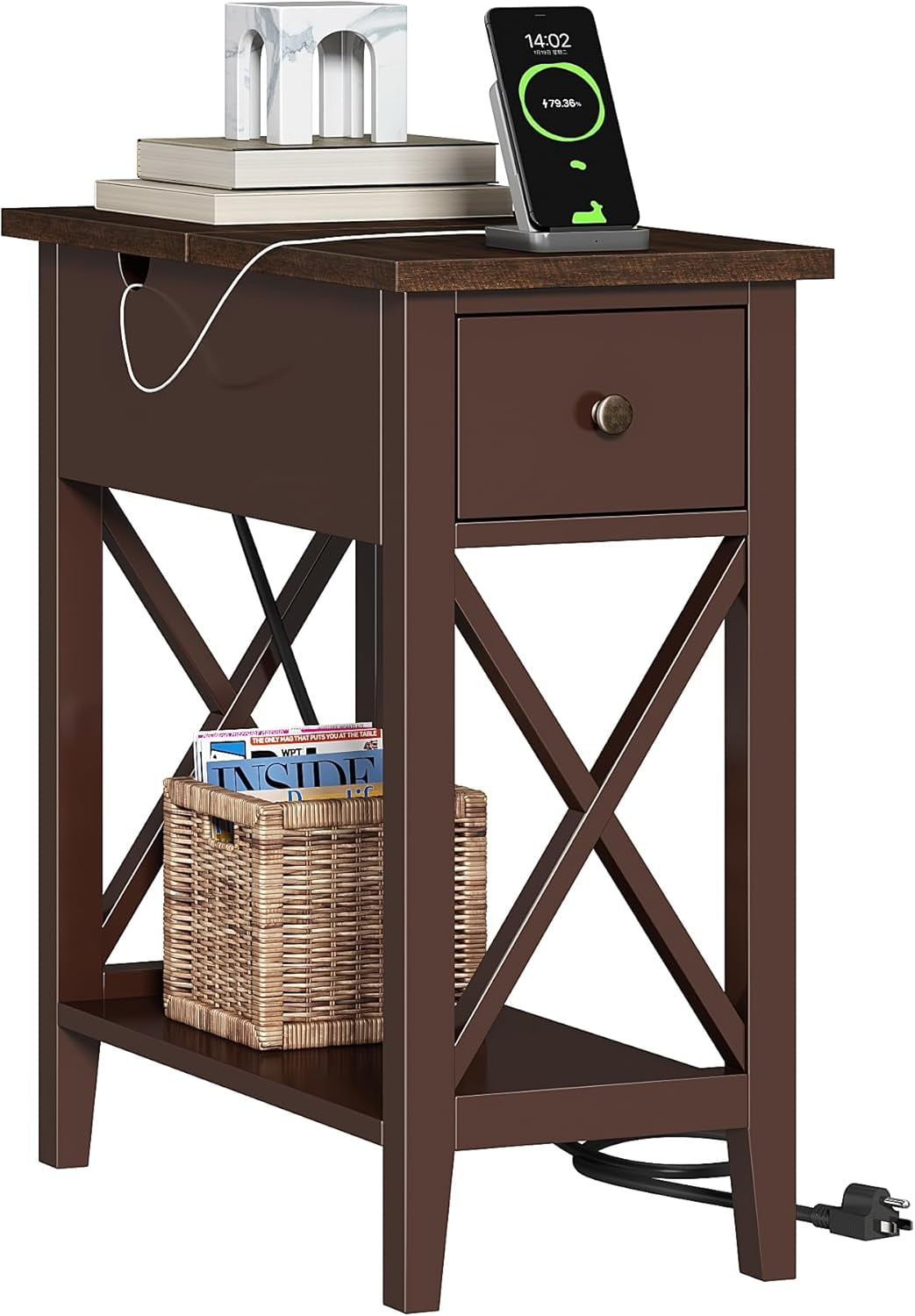 End Table with Charging Station, Accent Small Side Table Nightstand for ...