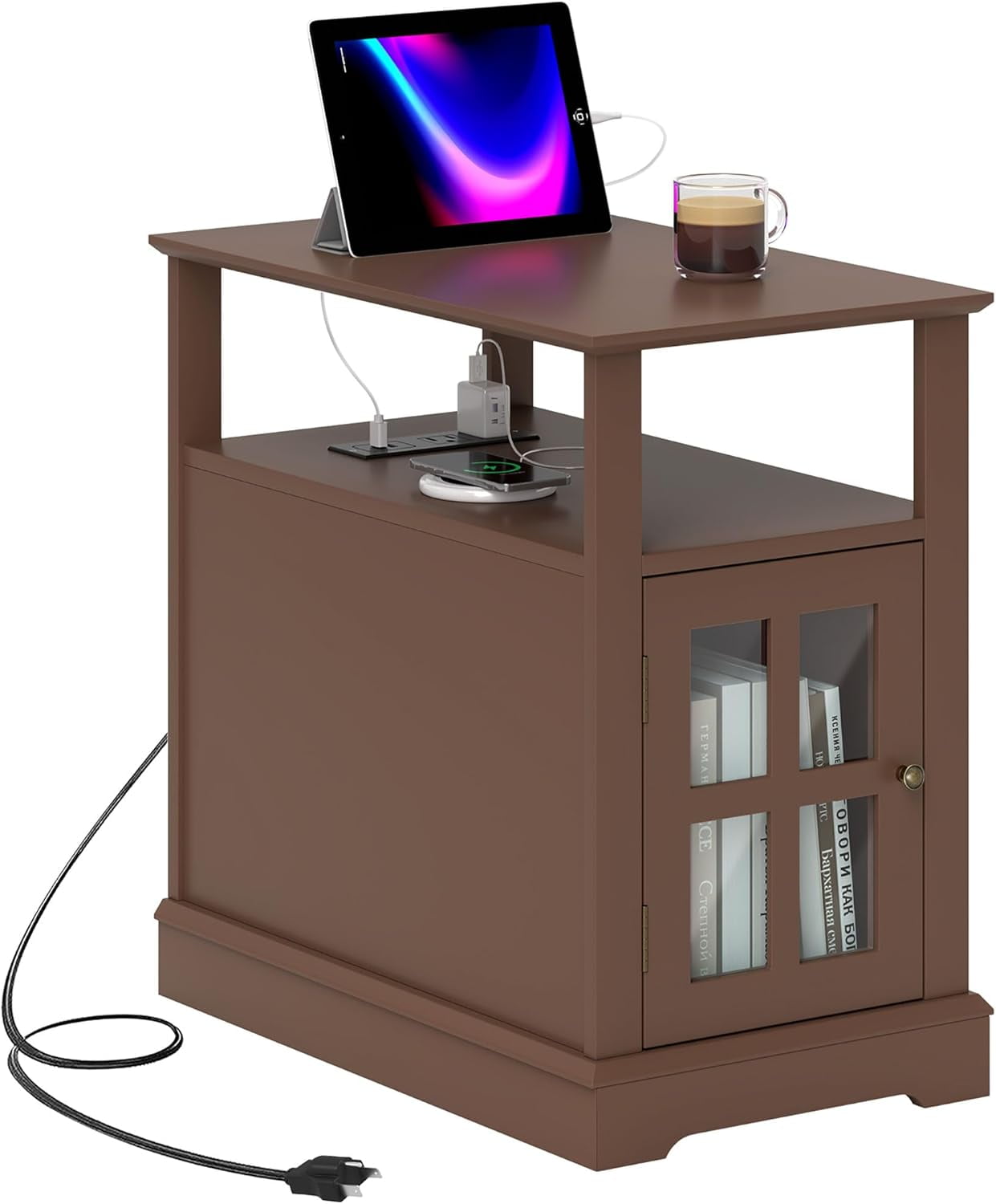 End Table with Charging Station, Narrow Side Table with USB Ports and ...
