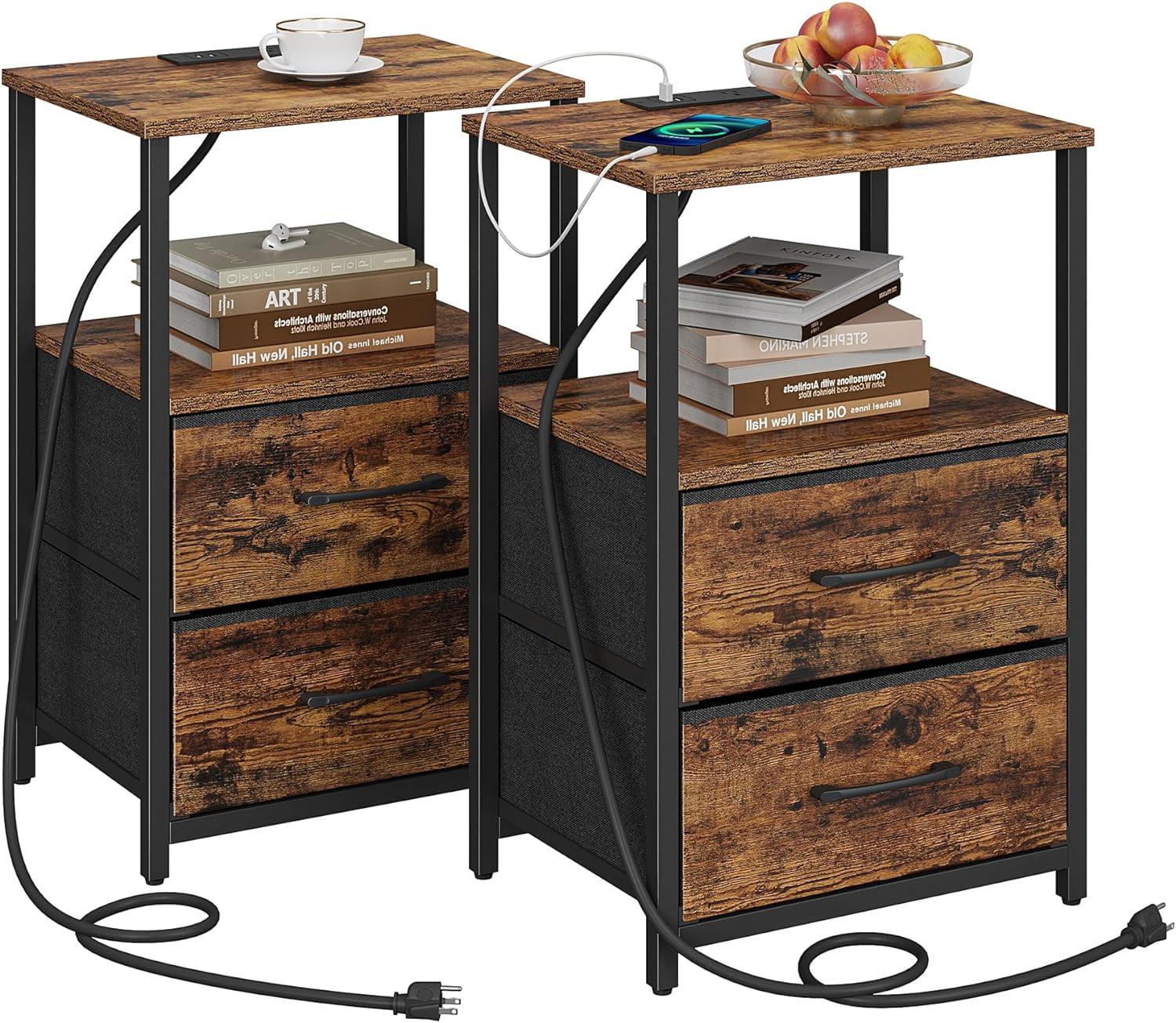 End Table with Charging Station, Side Table with 2 USB Ports and ...