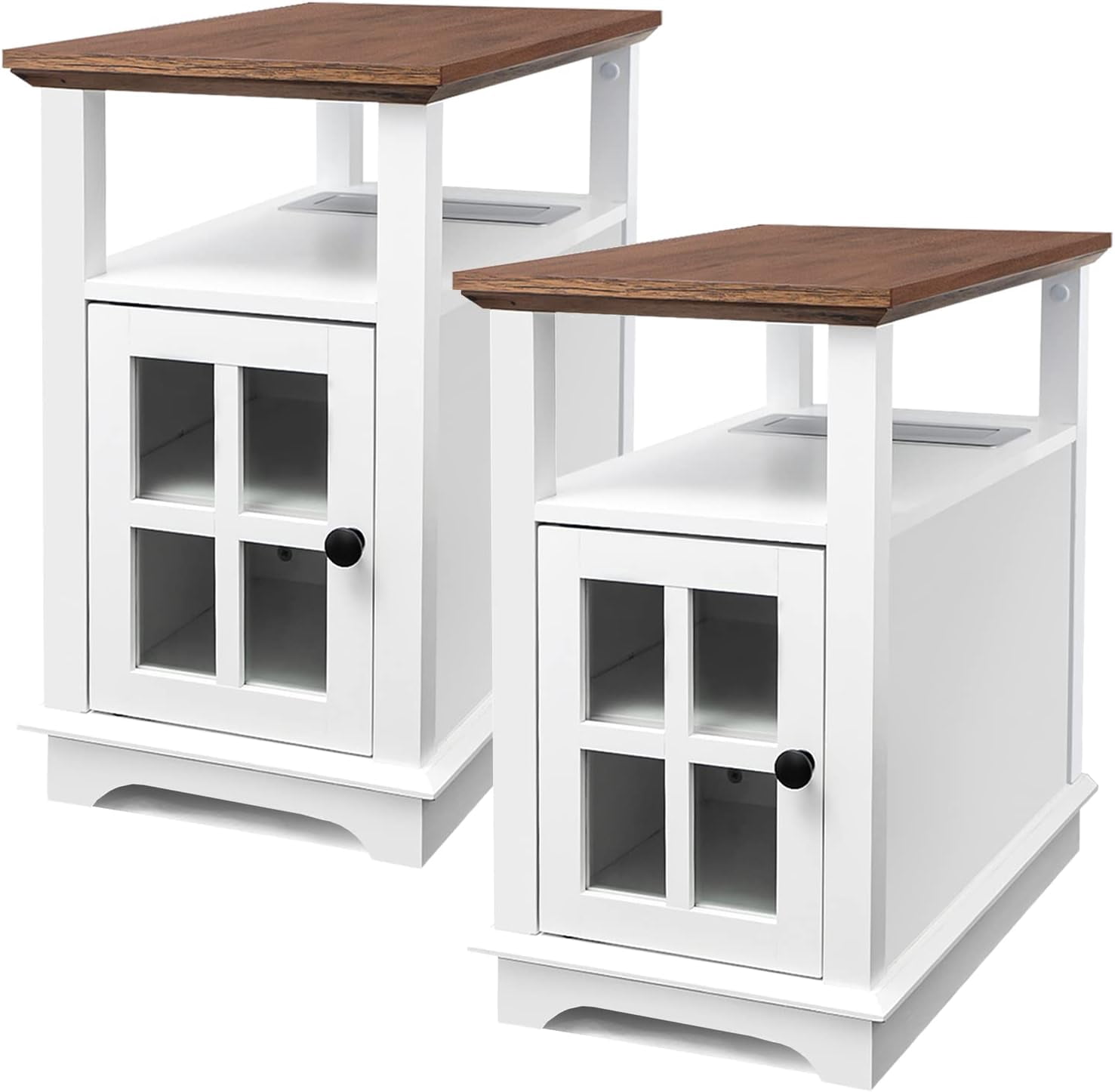 End Table with Charging Station Side Table with Storage 2 Power outlets ...