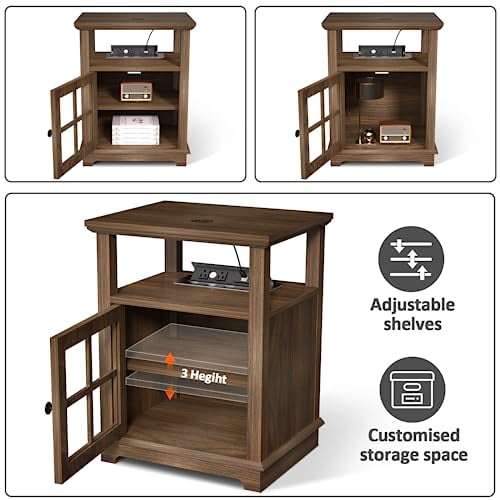 End Table with Charging Station, Side Table with Storage, Wireless ...