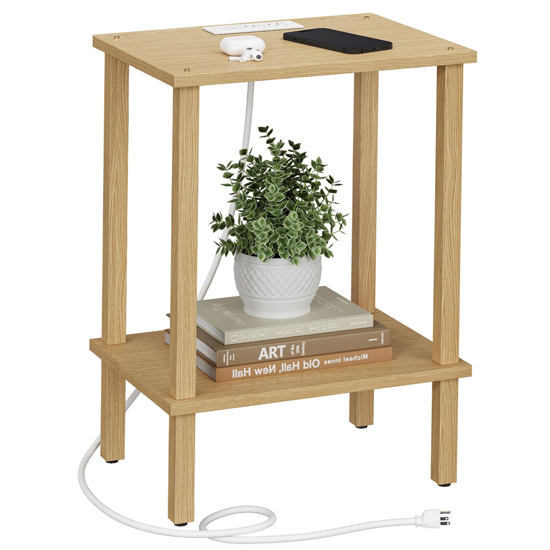 End Table with Charging Station and Outlets, Small Side Table with 2 ...