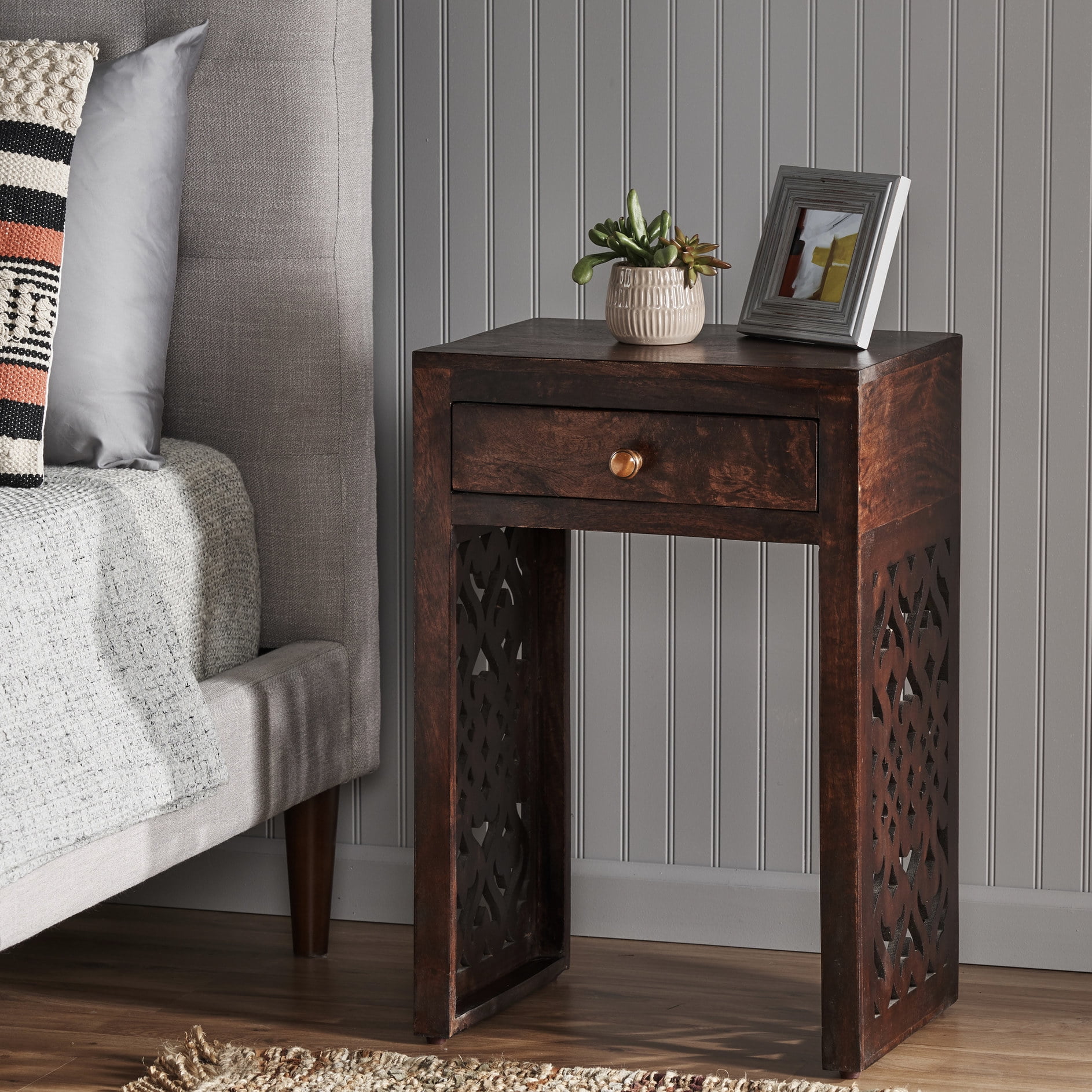 End Table with Drawer Storage in Traditional Wood Finish - Walmart.com