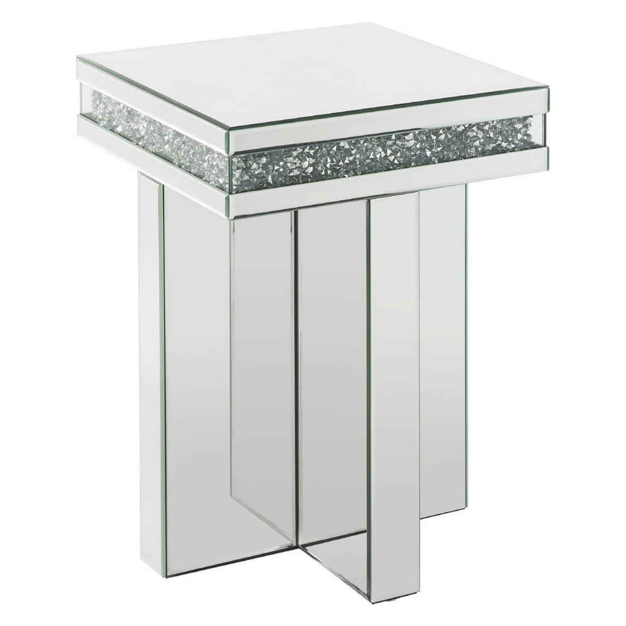 End Table with Encrusted Faux Acrylic Inlay and Cross Base, Silver ...
