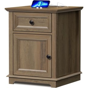 End Table with Charging Station&USB Port, Side Table with Storage ...