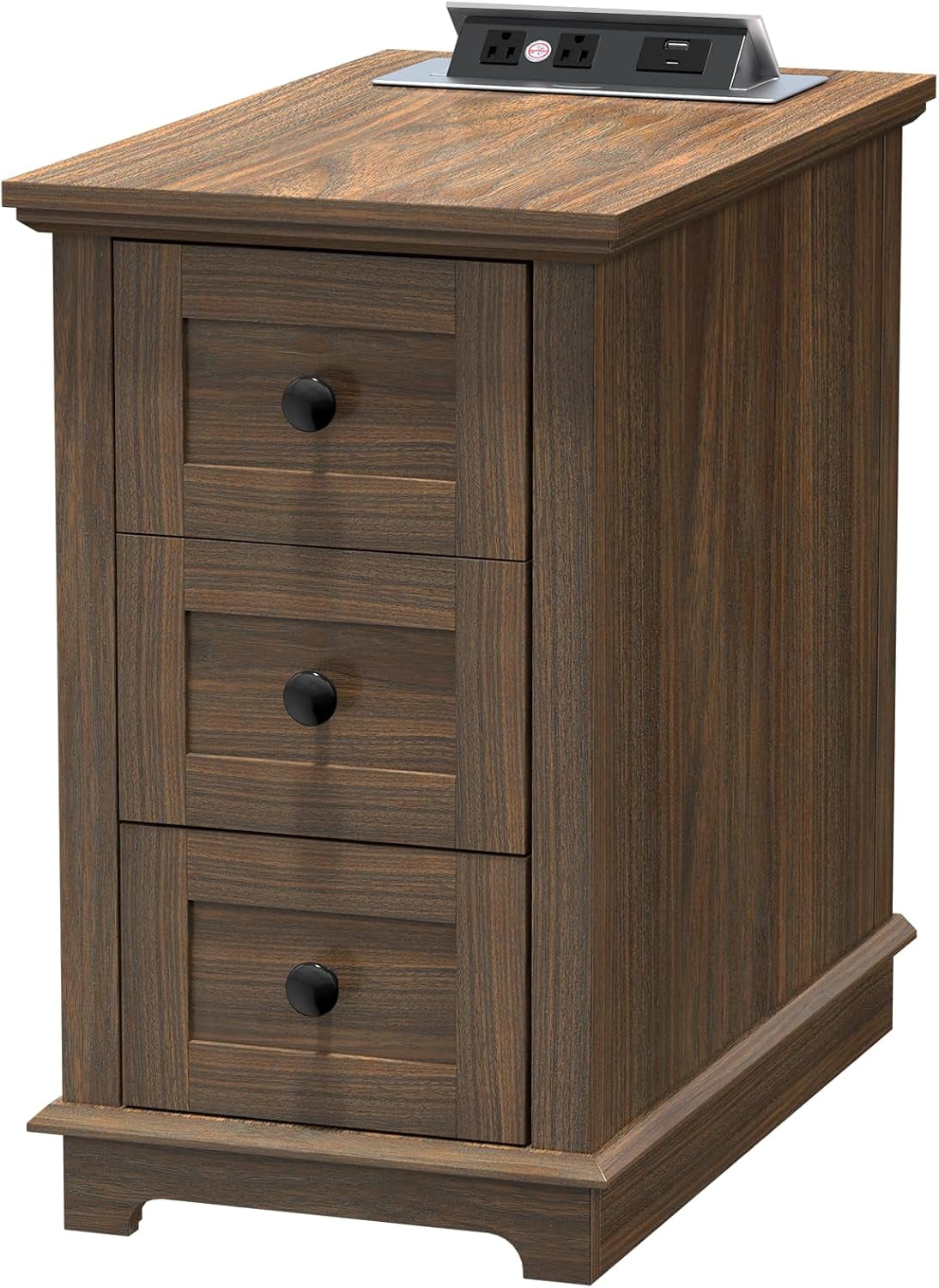 End Table with Flip Top Charging Station, Narrow Side Table with 3 ...