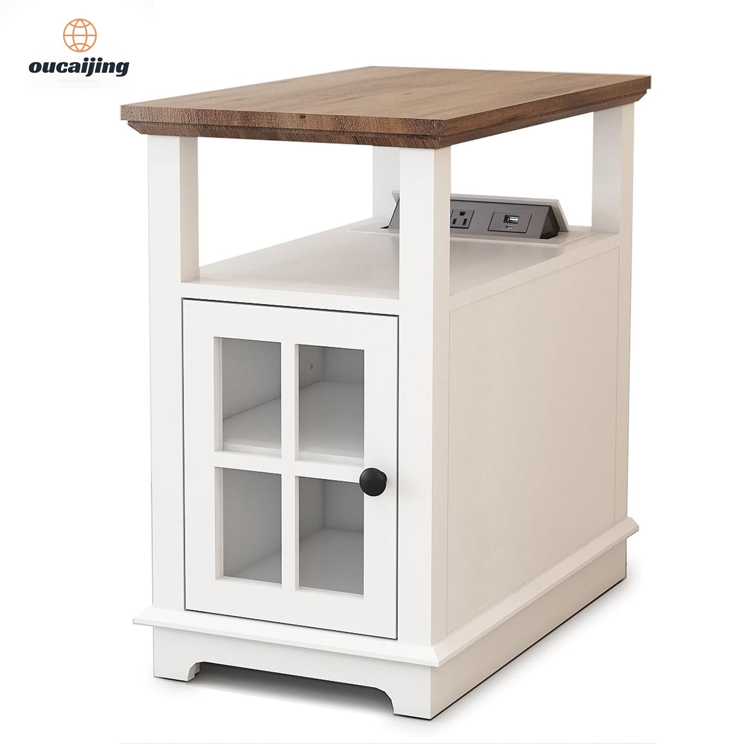 End Table with Flip Top Charging Station and Storage Cabinet, Type-C ...