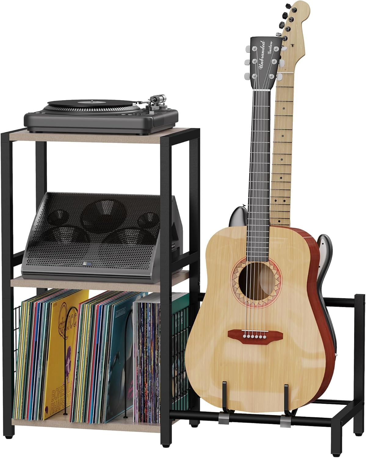 end table with guitar stand,record player stand,vinyl records storage,2 ...