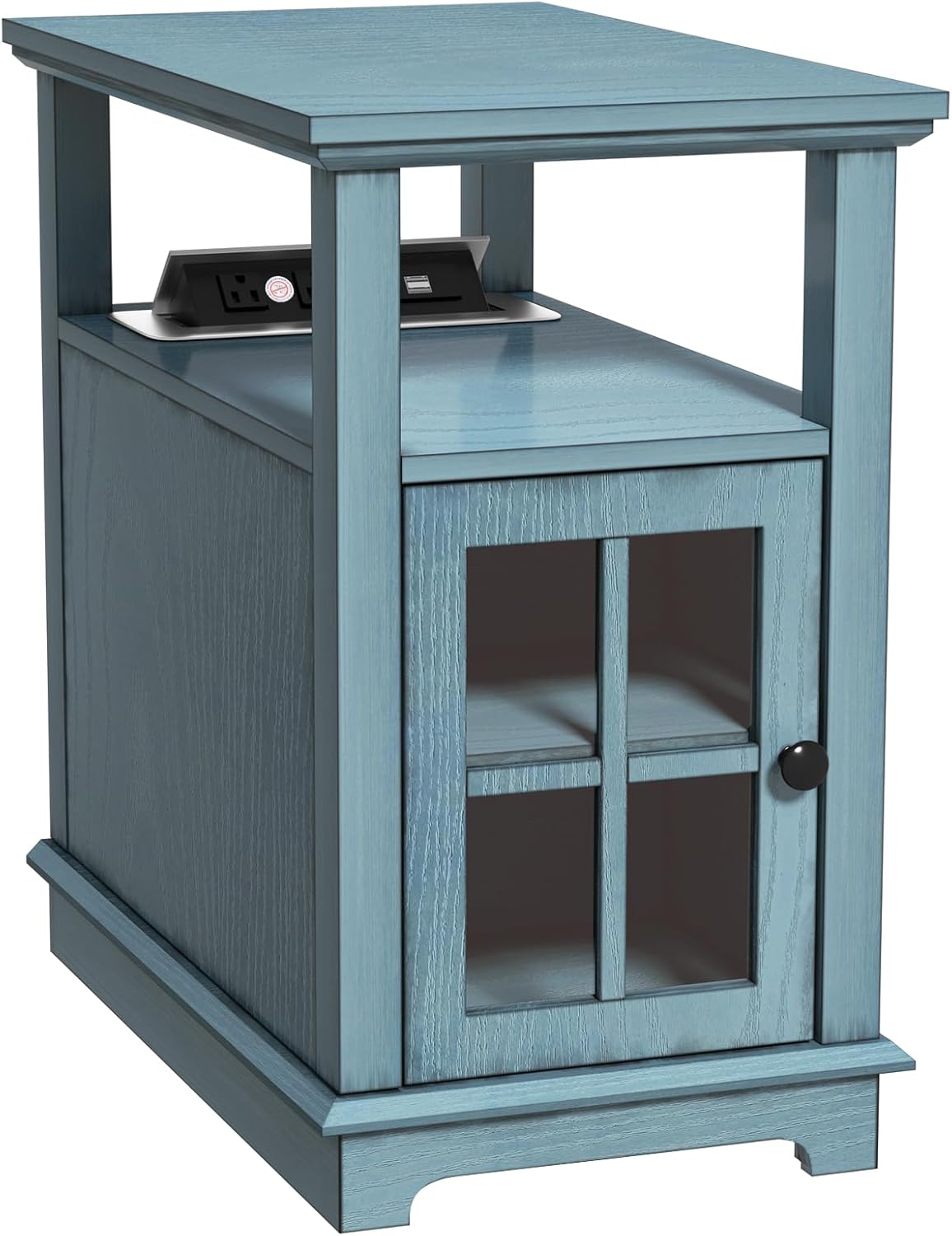 End Table with Hidden Charging Station, Narrow Side Table with Storage ...