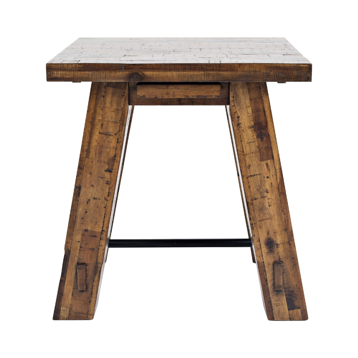End Table with Plank Style and Trestle Base, Rustic Brown- Saltoro ...