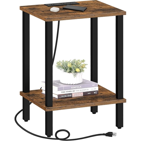 End Table with Station, Side Table with Ports and Outlets, Nightstand ...