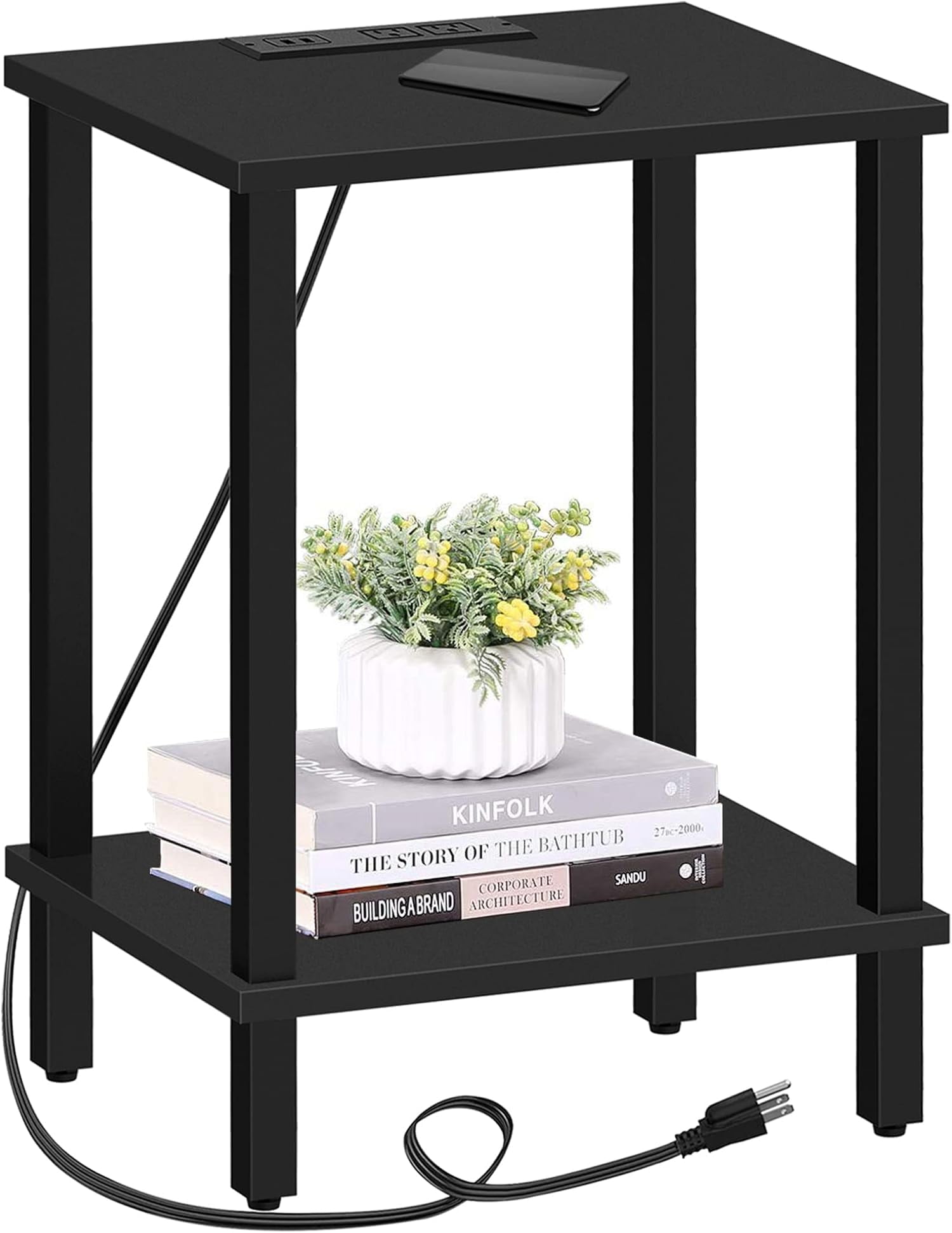 End Table with Station, Side Table with Ports and Outlets, Nightstand ...