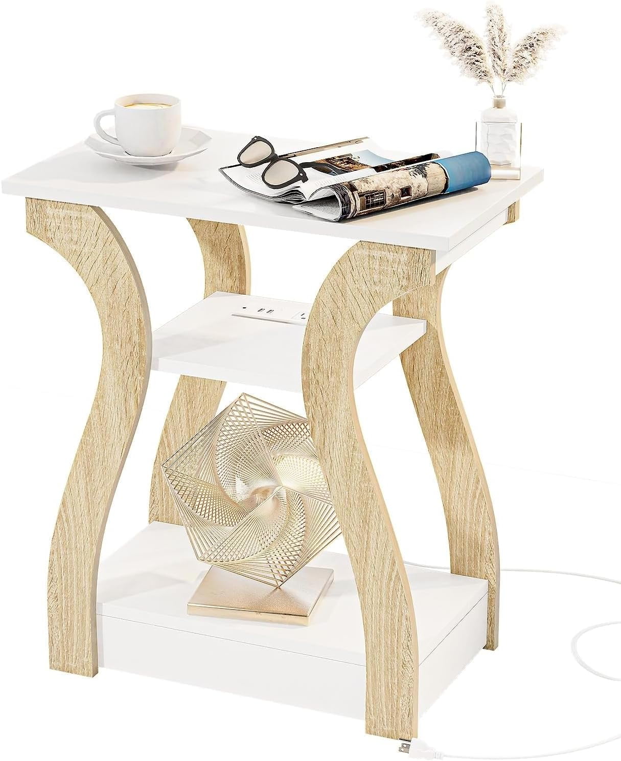 End Table with Station, Side Table with Ports and Outlets, Nightstand ...