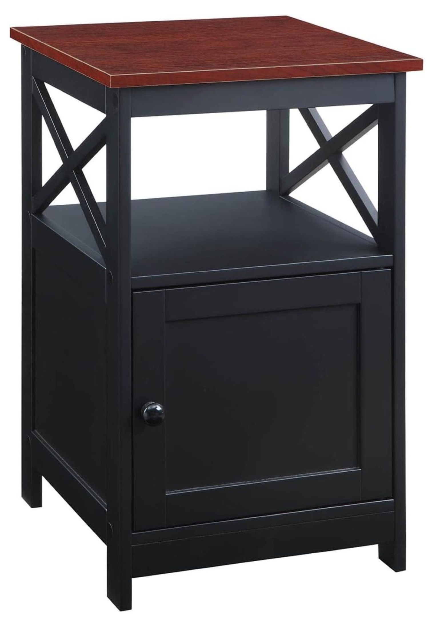 End Table with Storage Cabinet and Shelf, Cherry/Black - Walmart.com