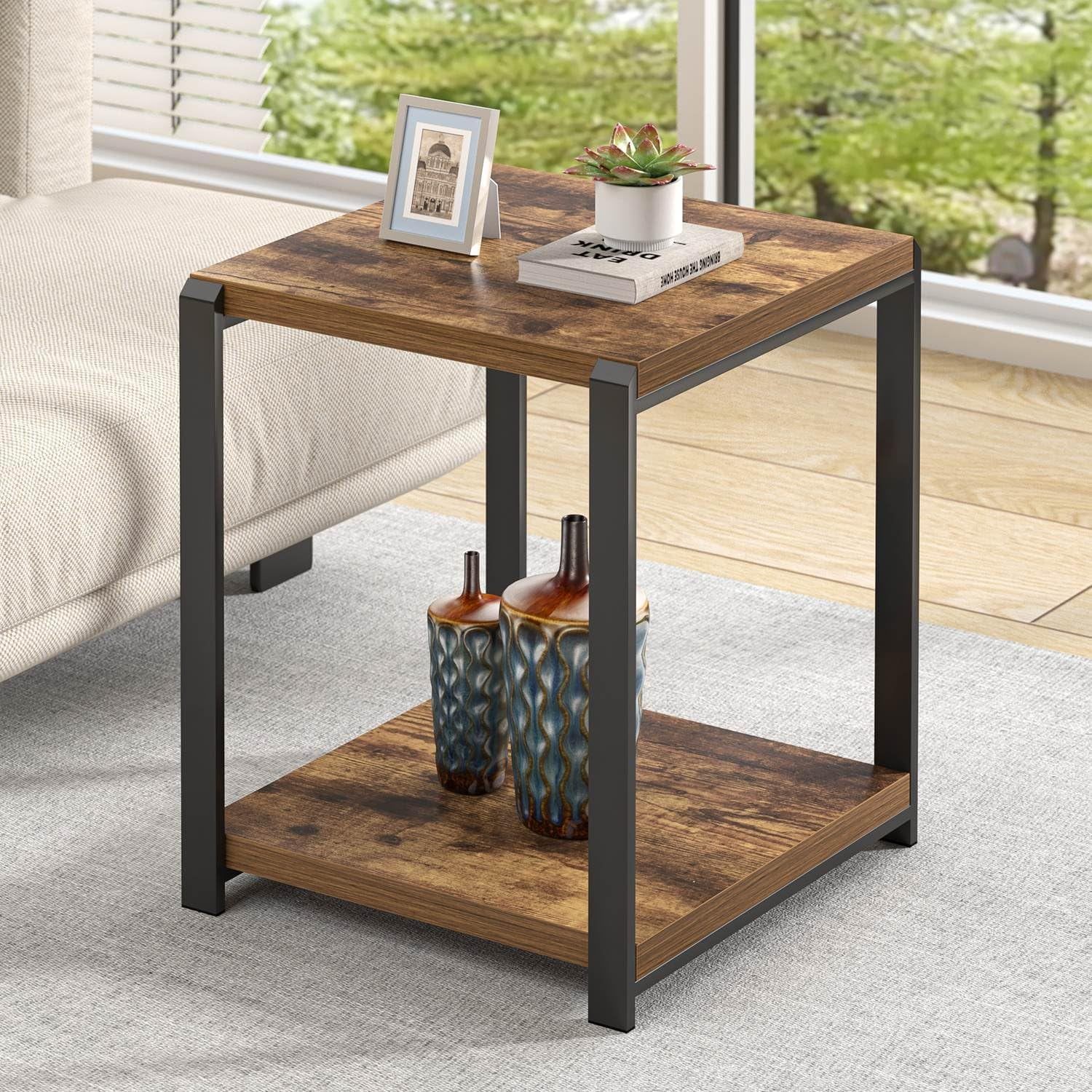 End Table with Storage Shelf, Modern Side Table for Living Room, Wood ...