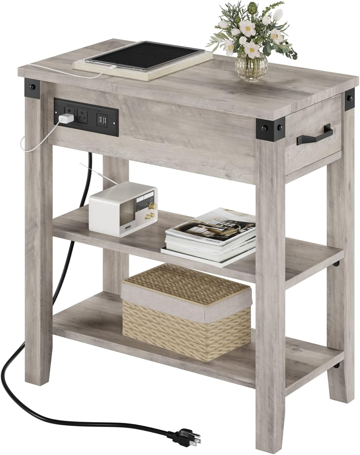 End Table with USB Ports and Outlets, Flip Top Side Table Narrow ...