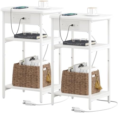 End Tables with Charging Station, 3 Tier Side Table with Charging ...