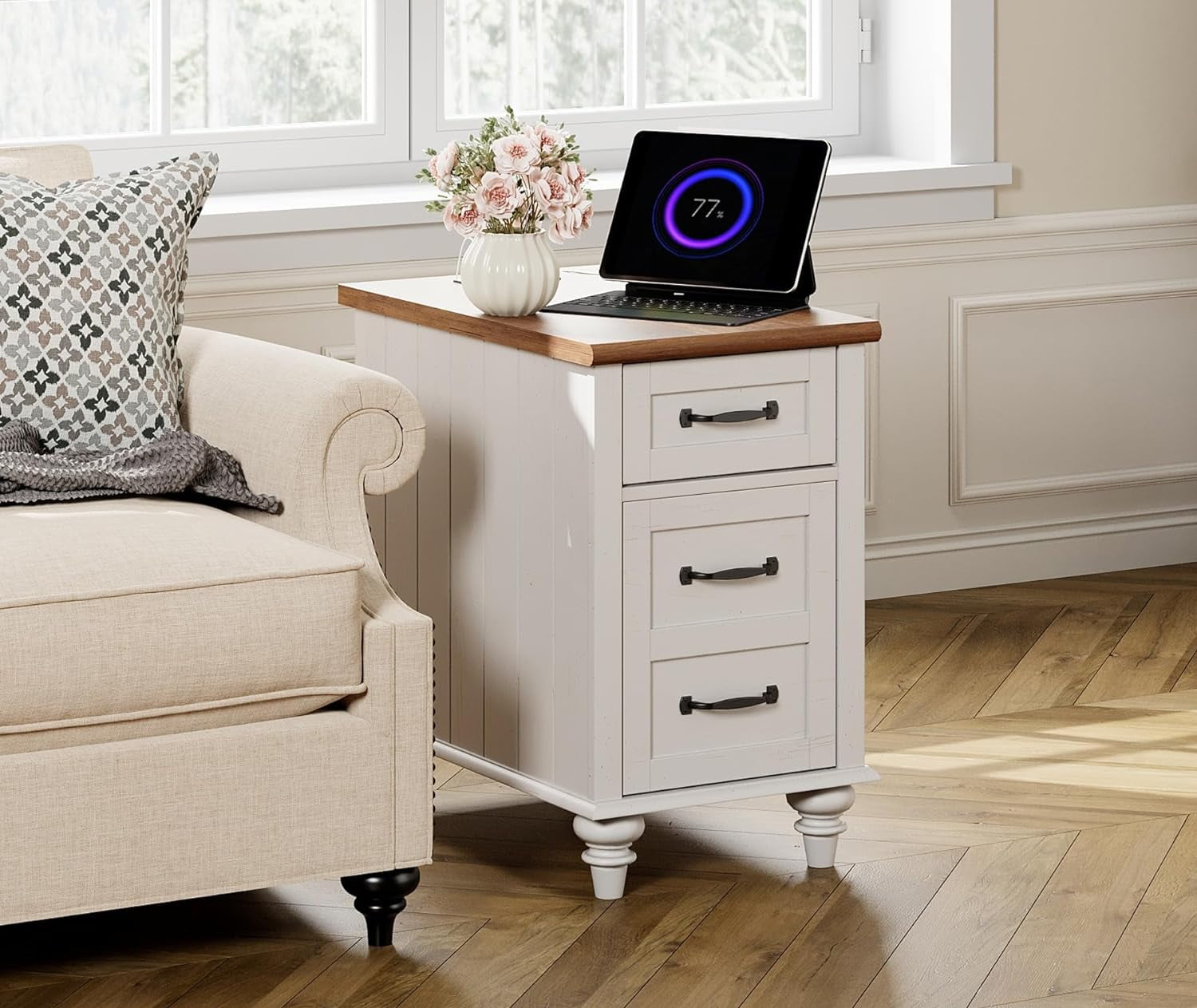 End Tables with Charging Station Light Wood Sofa Side with Drawer ...