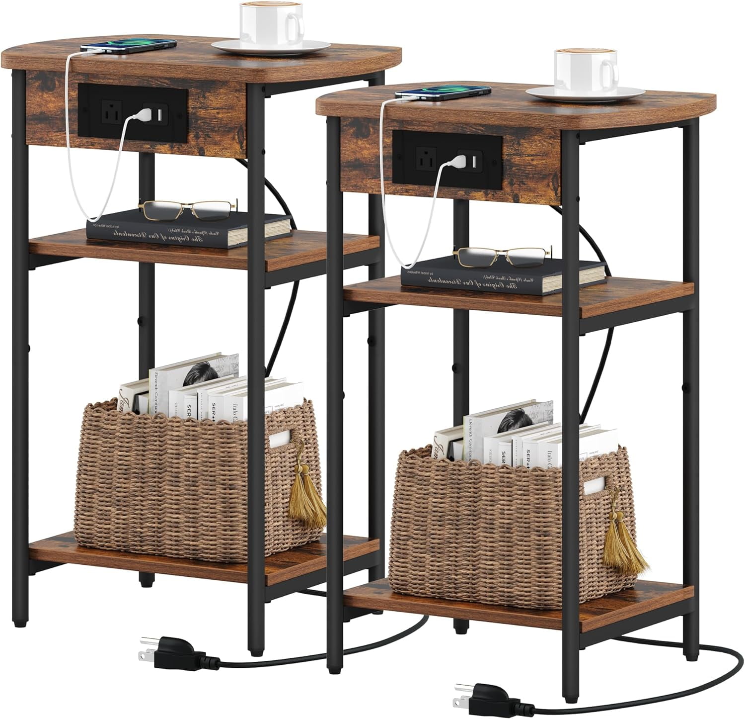 End Tables with Charging Station, Narrow Side Tables Living Room ...