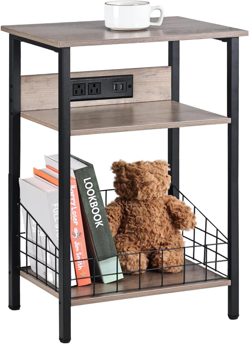 End Tables Living Room - Nightstand with Charging Station, 3-Tier Side ...