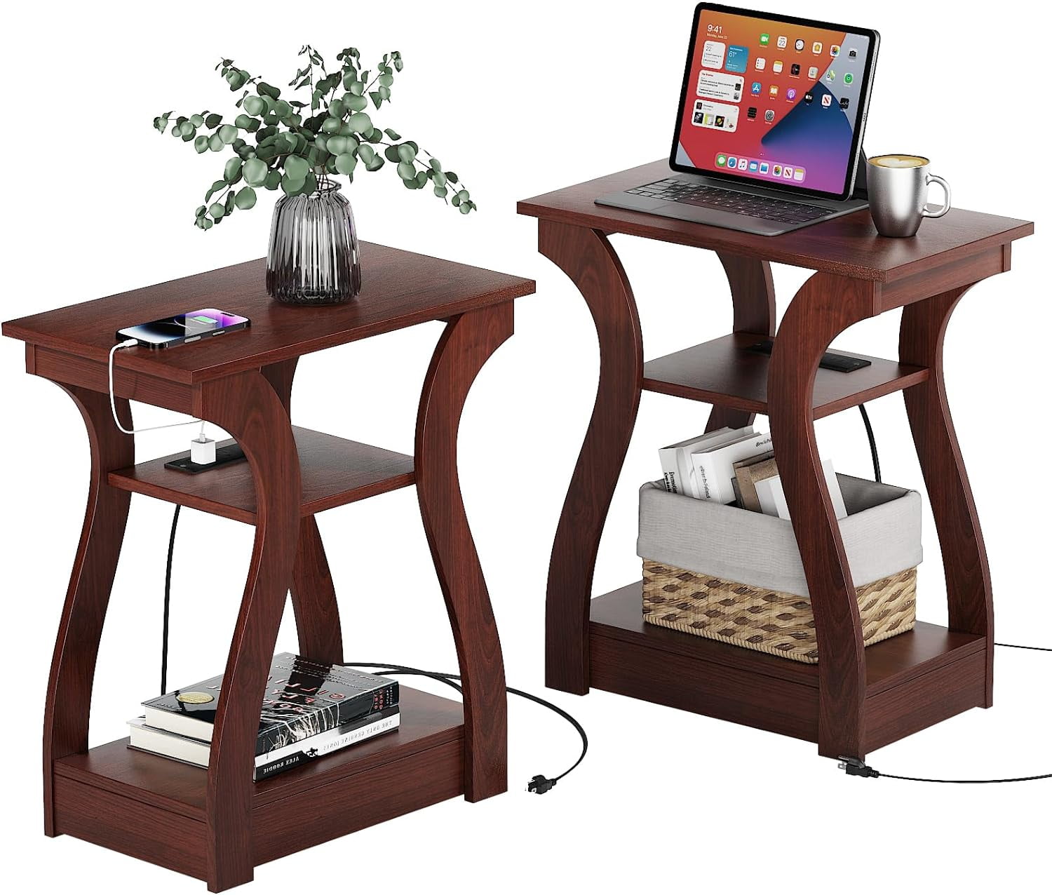 End Tables Living Room Set of 2, End Table with Charging Station ...