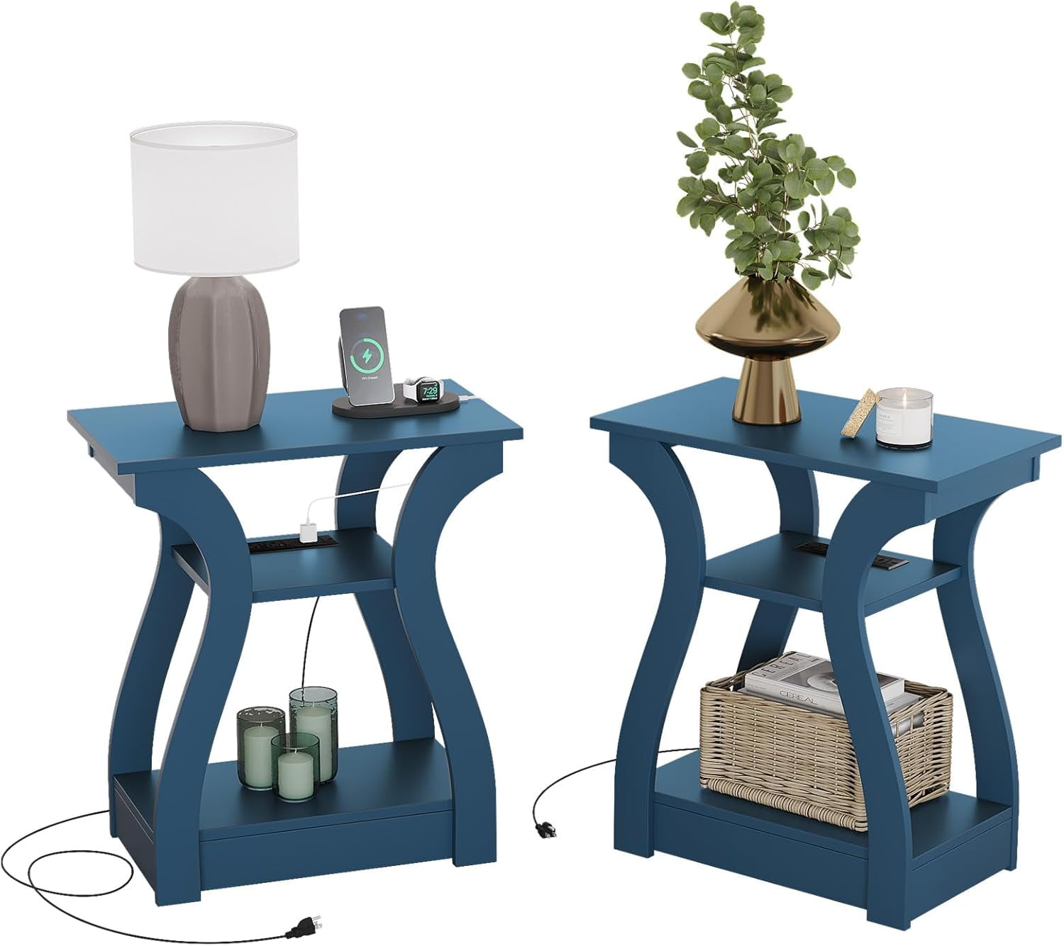 End Tables Living Room Set of 2,End Table with Charging Station and USB ...