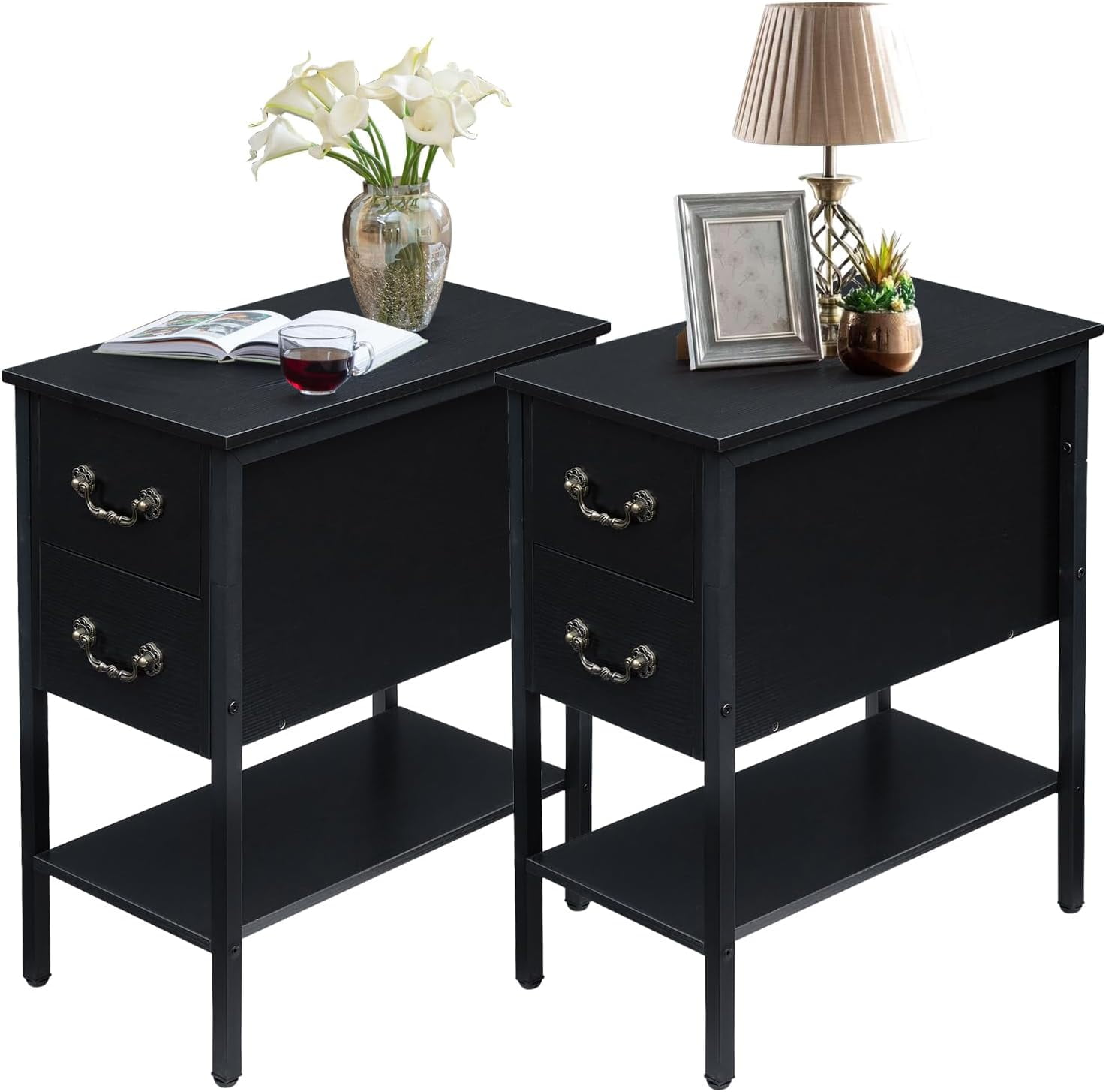 End Tables,Narrow Nightstand with Drawers and Storage Shelf,Modern ...