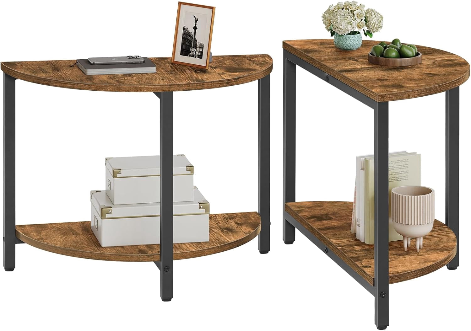 End Tables Set of 2, 23.6" Half Round Coffee Tables, Half Moon Table, 2 ...