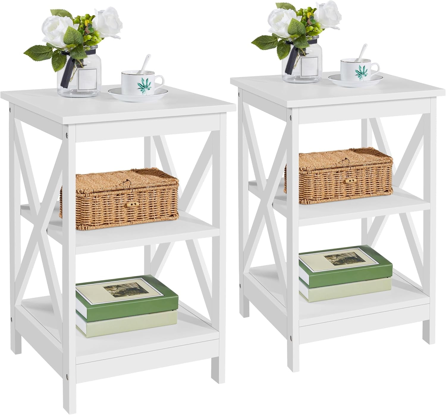 End Tables Set of 2, 3-Tier Side Tables with Storage for Living Room ...