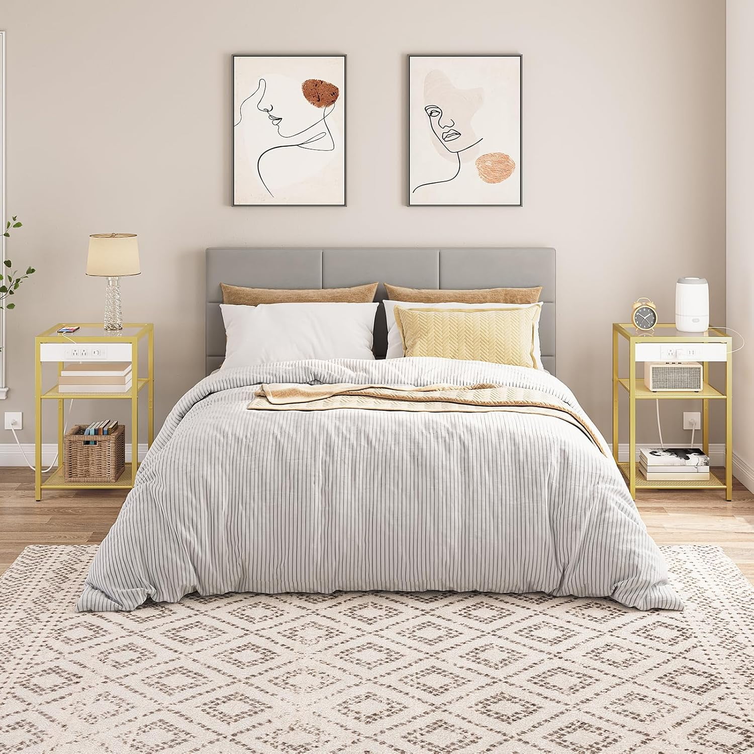 End Tables Set of 2 with Charging Station, Side Tables with USB Ports ...