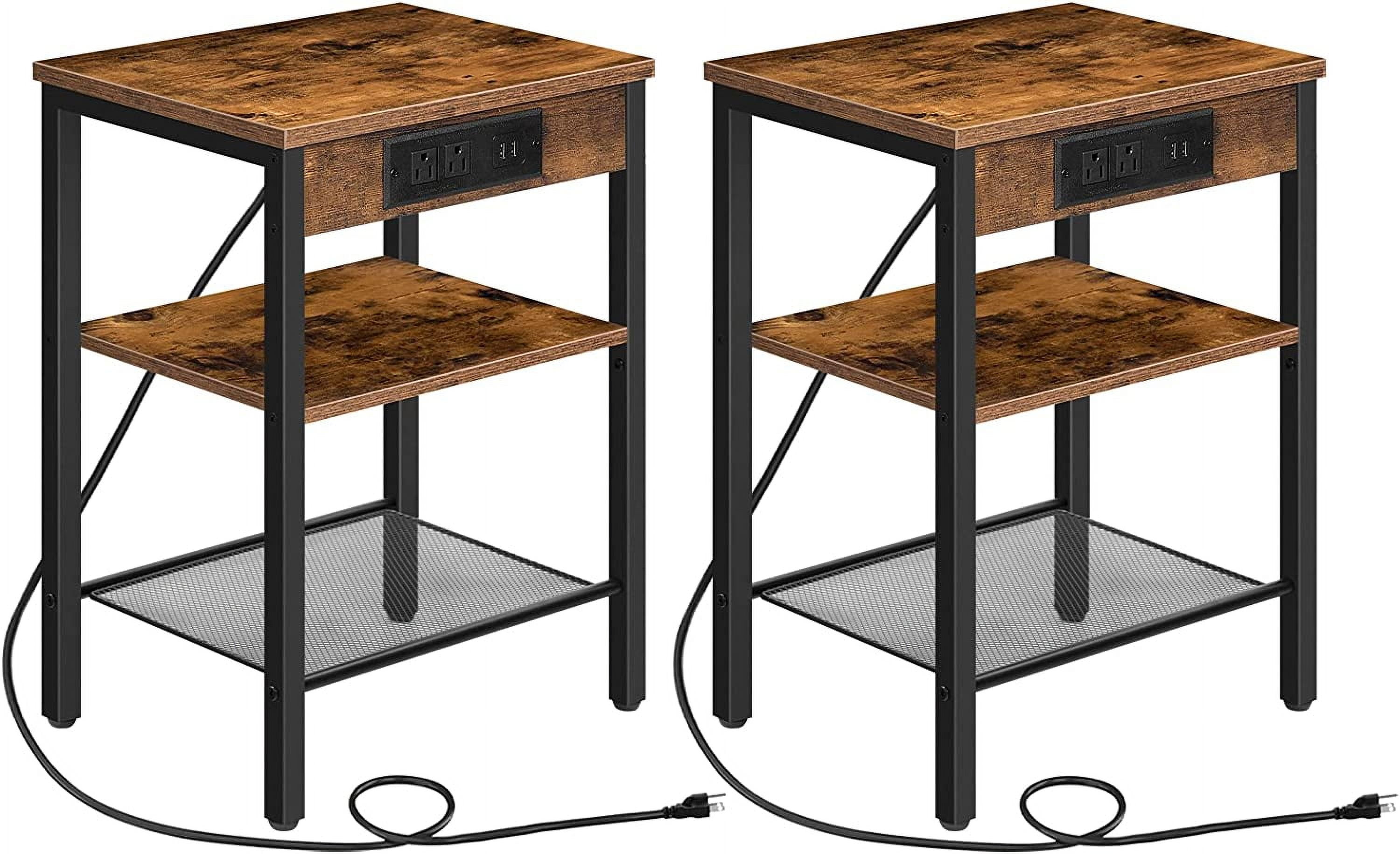 End Tables Set of 2 with Charging Station and USB Ports, 3-Tier ...