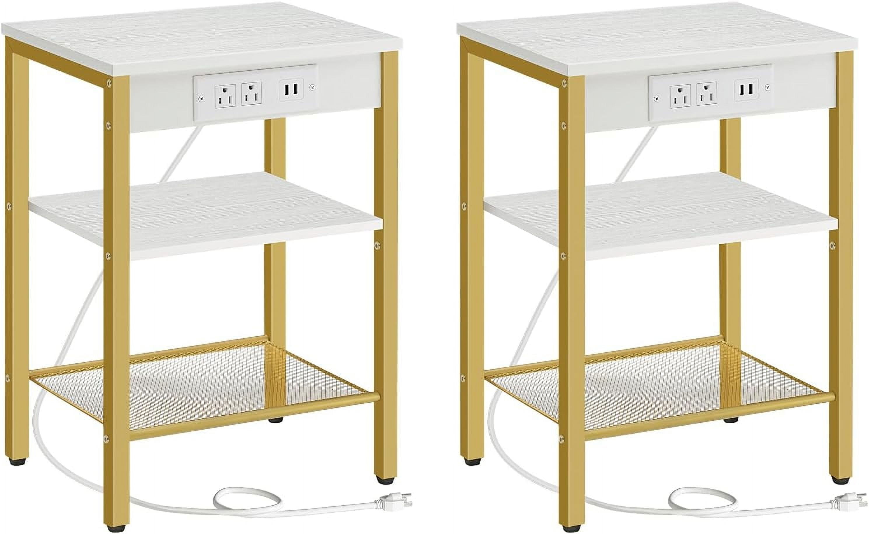 End Tables Set of 2 with Charging Station and USB Ports, 3-Tier ...