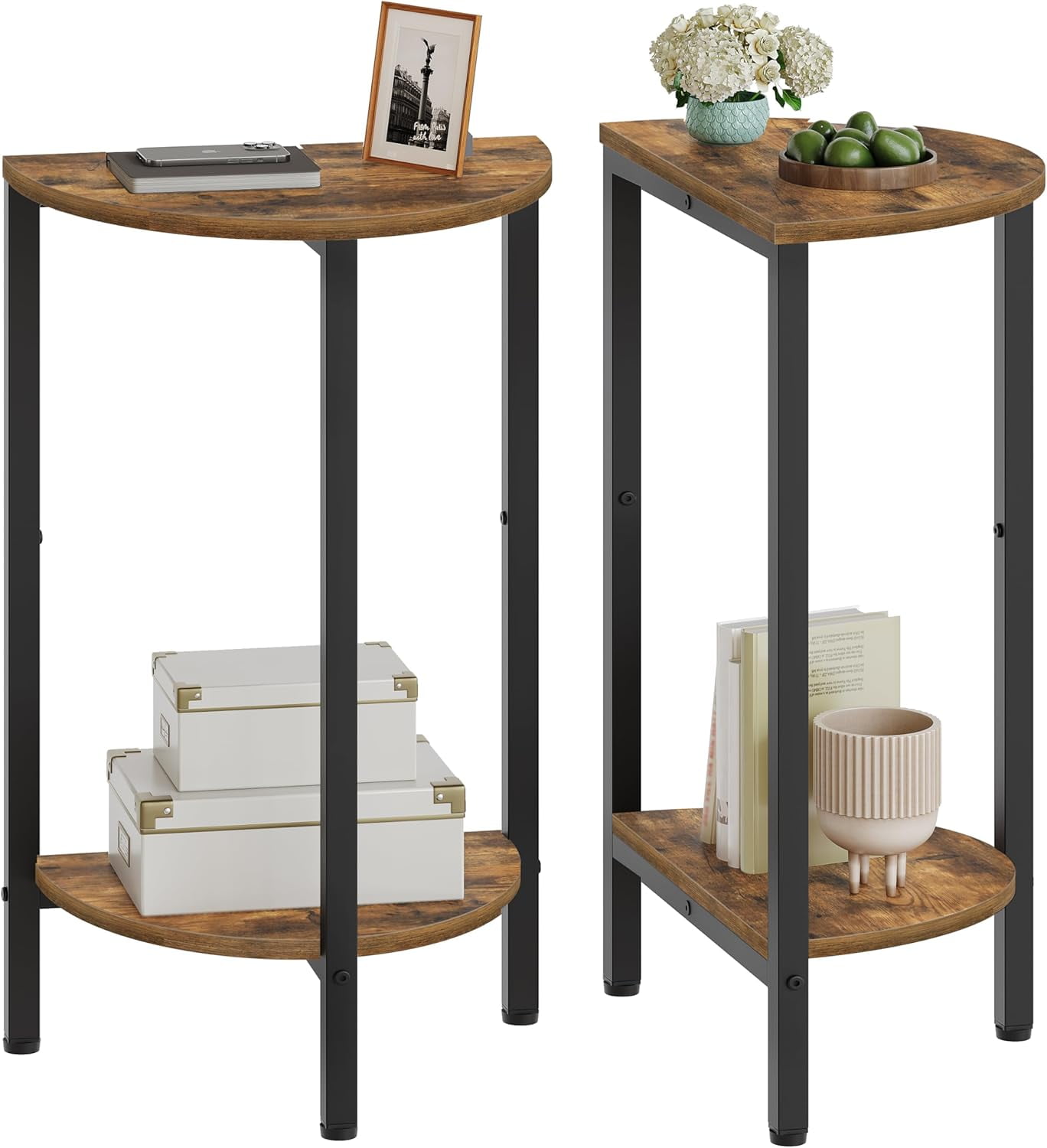 End Tables Set of 2, Half Round Side Tables, Half Moon Table, 2-Tier ...