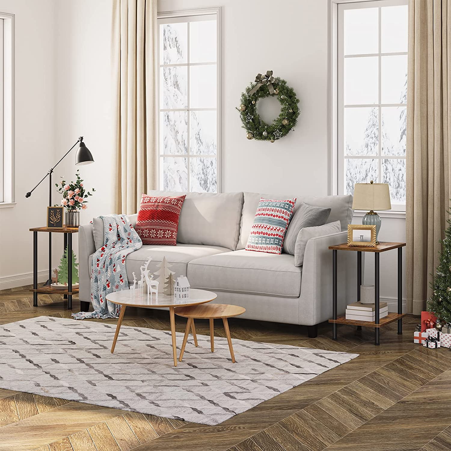 End Tables Set of 2, Small Side Table, Nightstand with 2-Layer Storage ...