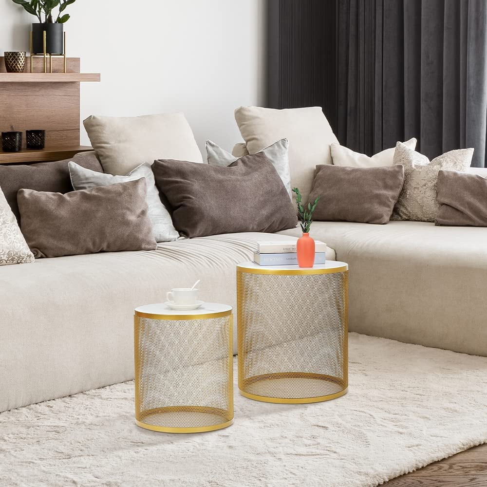 End Tables Set of 2, Nesting Side Coffee Table Decorative Round ...