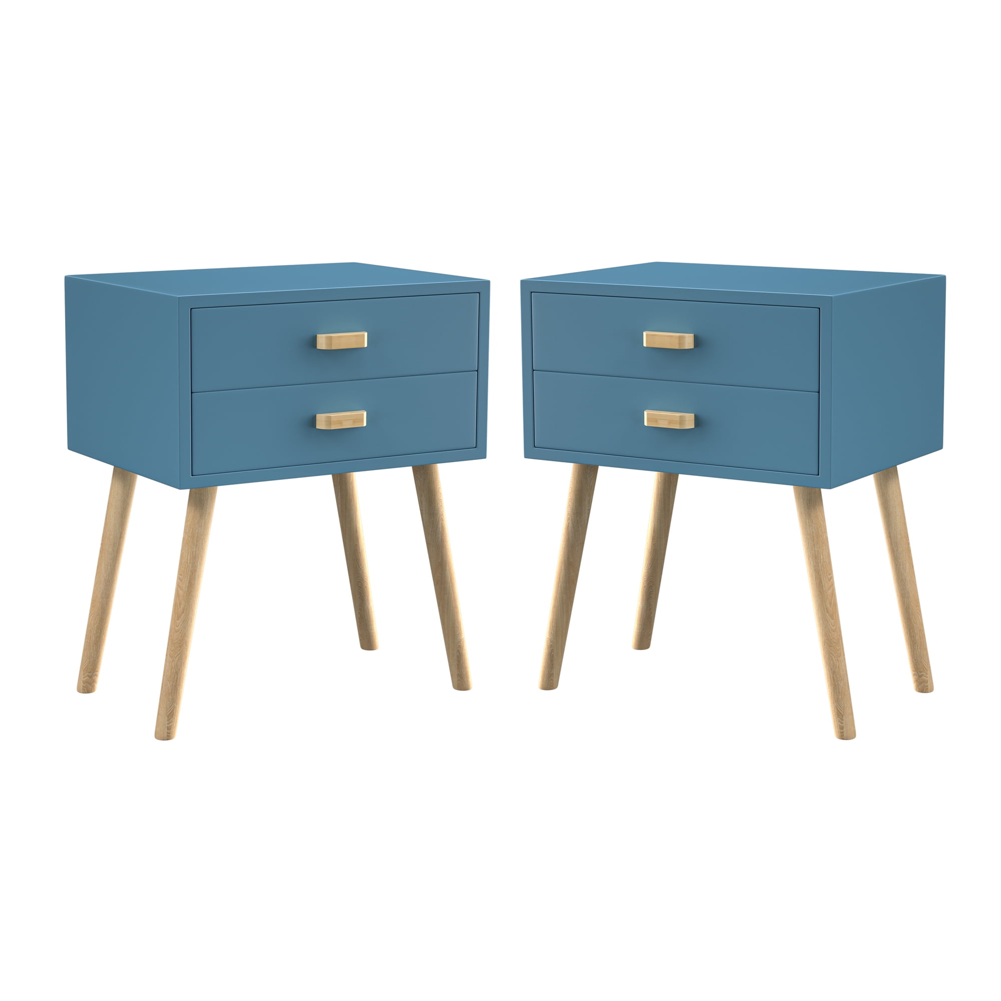 End Tables Set of 2, Nightstand with Drawers and Tall Solid Pine Wood ...