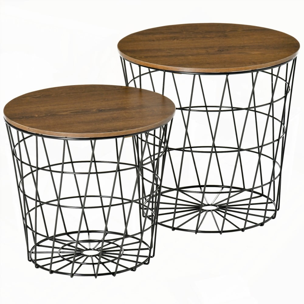 End Tables Set of 2, Storage Nested Round Side Tables for Living Room ...