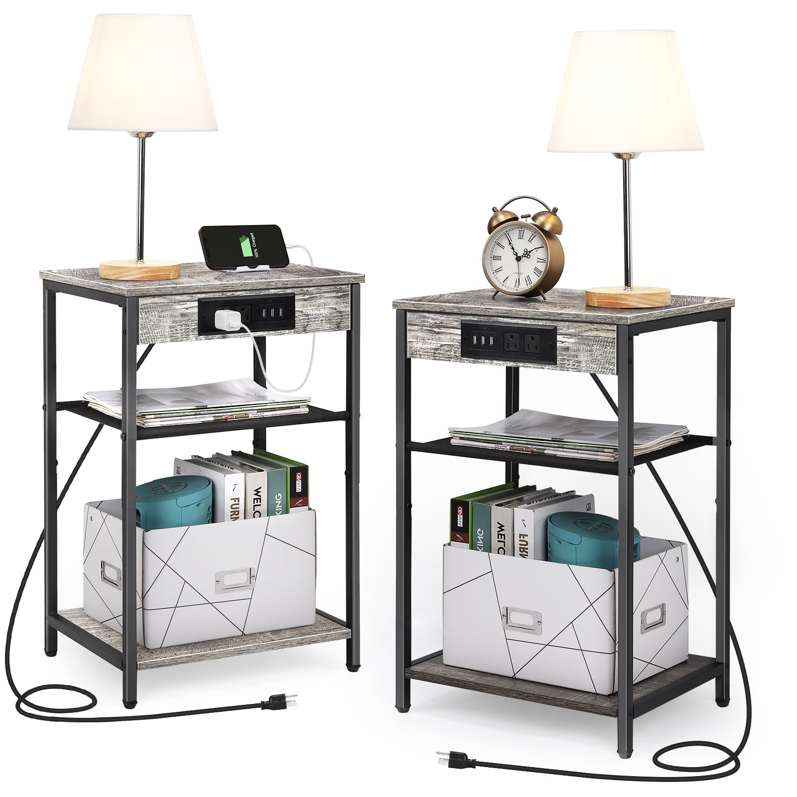End Tables Set of 2 with Charging Station and USB Ports - Walmart.com