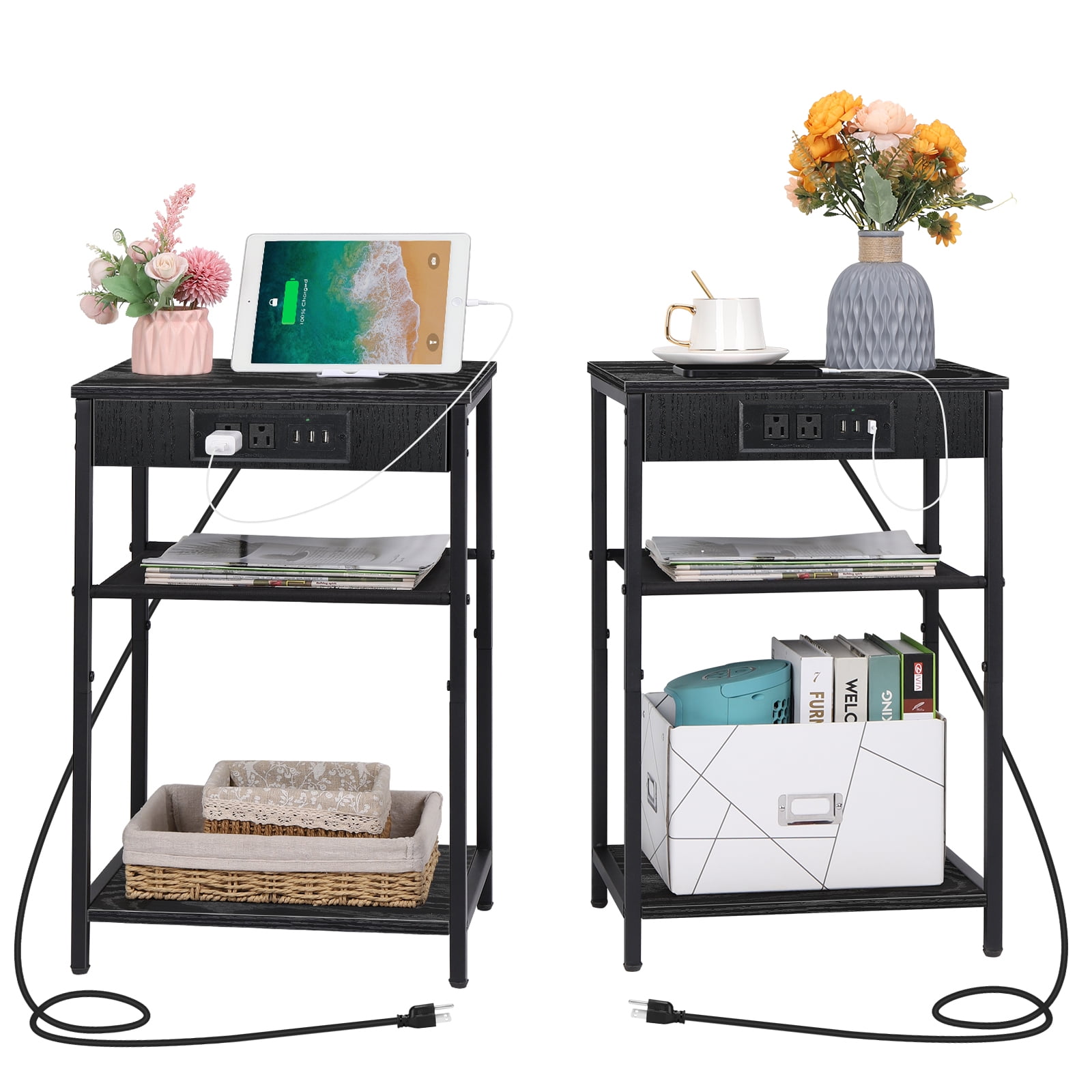End Tables Set of 2 with Charging Station and USB Ports - Walmart.com