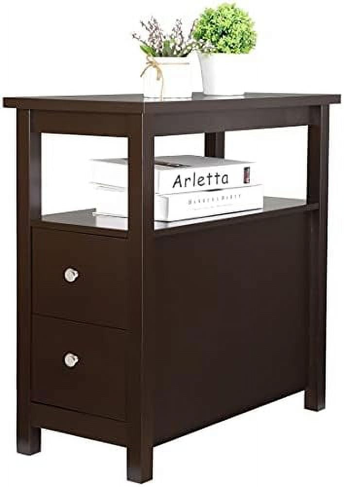 End Tables with 2 Drawers and , 3 Tier Narrow Sofa Couch SideTable for ...