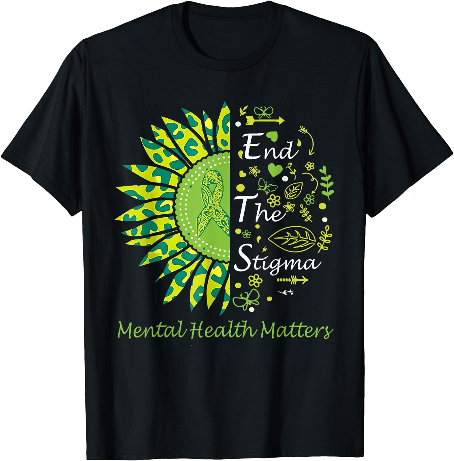 End The Stigma Mental Health Matters Ribbon Awareness Gifts T-Shirt ...