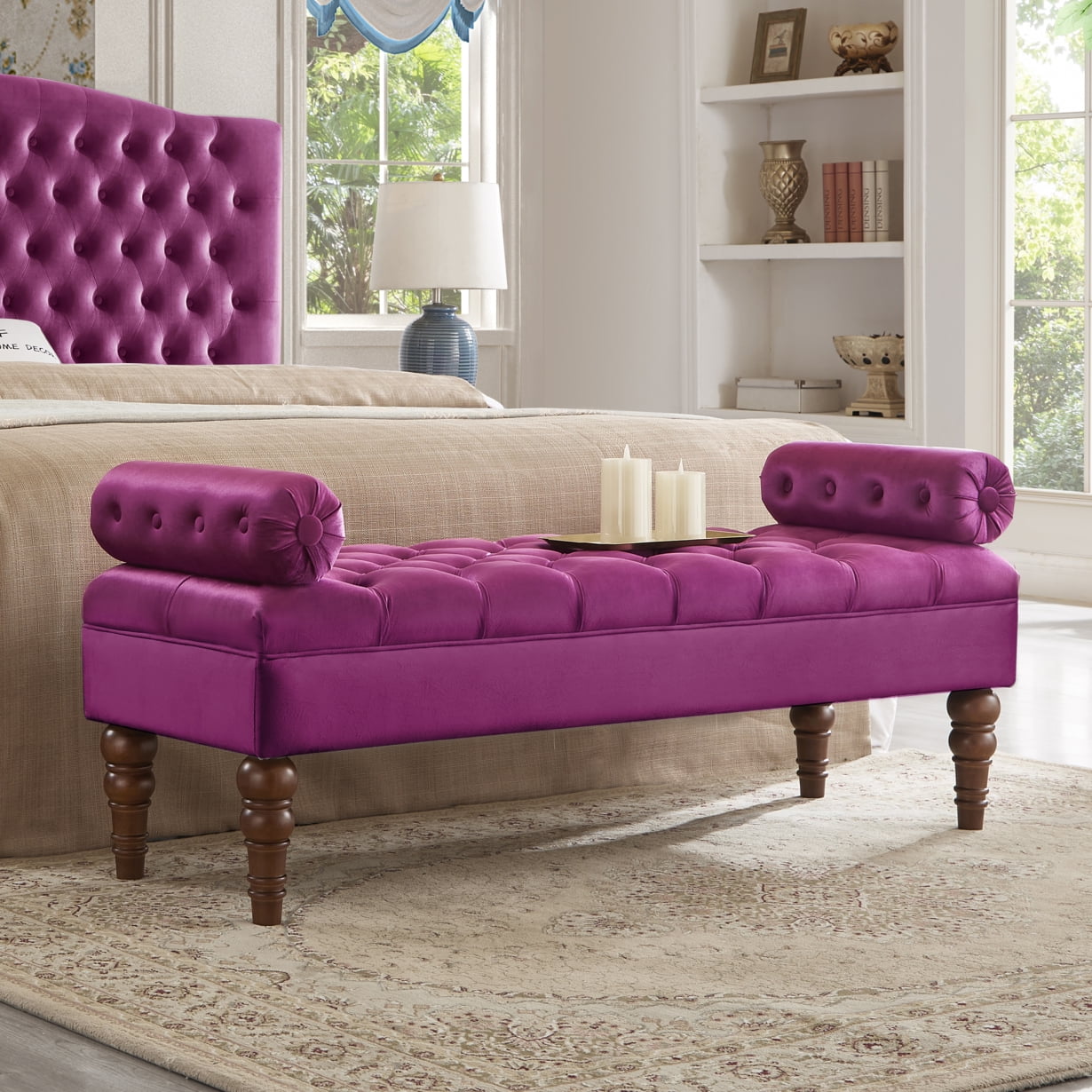 End of Bed Bench, Velvet Long Bench for Bedroom, Upholstered Window ...